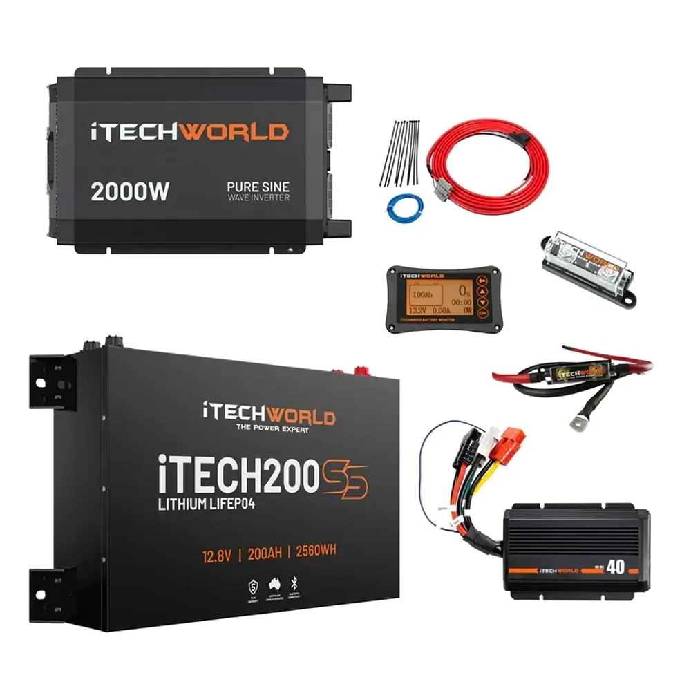 iTechworld Complete Slimline 4WD Power Kit 200Ah 1x iTECH200SS Lithium ...